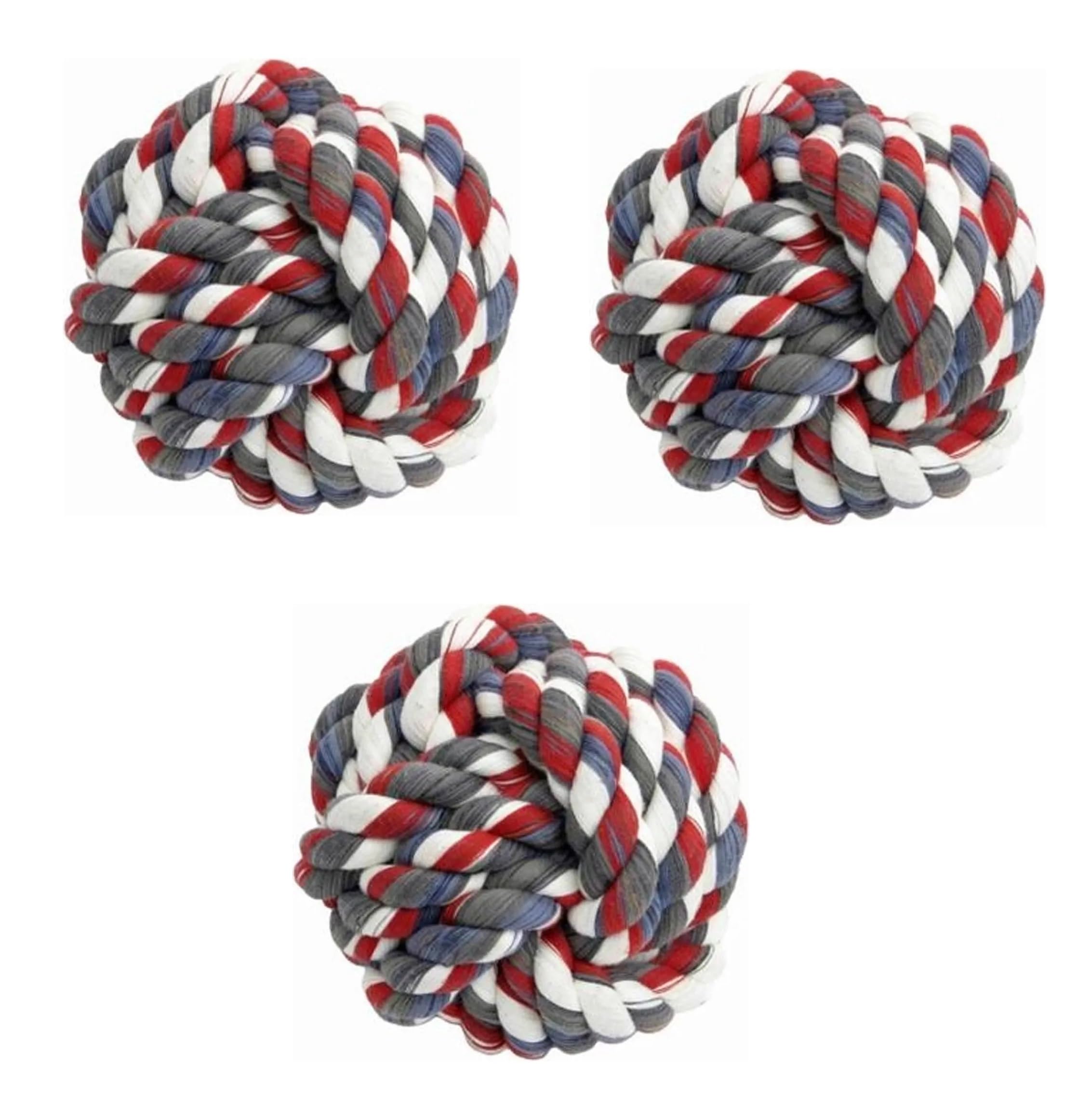 MPP Rope Dog Ball Toy 3.75 Inch Durable Dental Flossy Tough Chew Choose Quantity (4 Ball Toys)