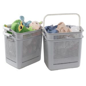 Taysisiter 35 L Plastic Dirty Clothes Storage Baskets, Plastic Laundry Hamper with Handle, Gray, 4 Packs