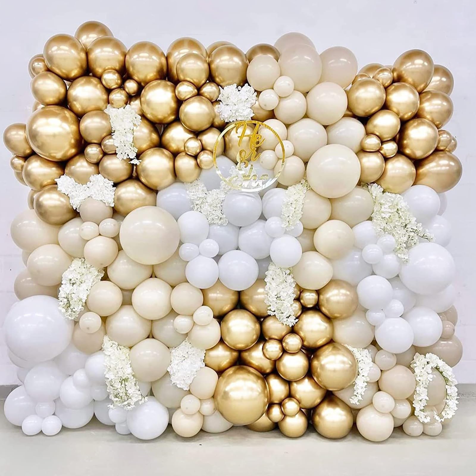 RUBFAC 110pcs Sand White Balloons Different Sizes 18 12 10 5 Inches for Garland Arch, Cream White Beige Latex Balloons for Birthday Party Graduation Wedding Anniversary Baby Shower Party Decoration