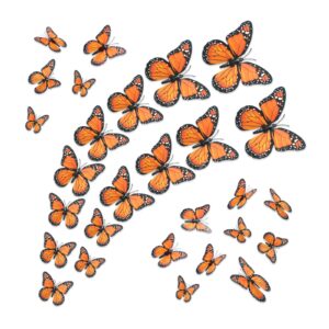 hsonaigee 32 monarch butterfly decor, assorted 4 sizes 3d halloween butterfly wall decal for crafts halloween party wall table bedroom decorations