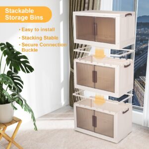 Ezeefonk 45Qt 3 Pack Stackable Foldable Plastic Storage Bins with Lids and Wheels, Plastic Storage Bins Organizer Versatile Organizers for Home and Office, Perfect for Bedroom, Living Room, Kitchen.