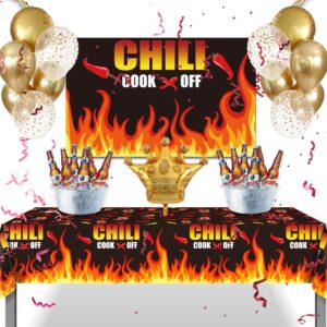 1 Pieces Chili Hot Pot Party Plastic Tablecloth 54 x 87 Inch Cook Off Long Rectangular Table Cover for Buffet, Mexican Chili Baby Shower Party Holiday Dinner, Picnic Tablecloth for Kitchen Event Use