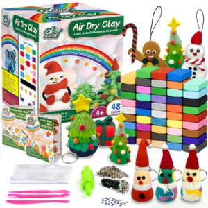 chico land clay kit - 48 colors air dry clay, gift for boys & girls age 4+ year old, diy model modeling clay kit for kids, with sculpting tools, decoration accessories, kids art crafts