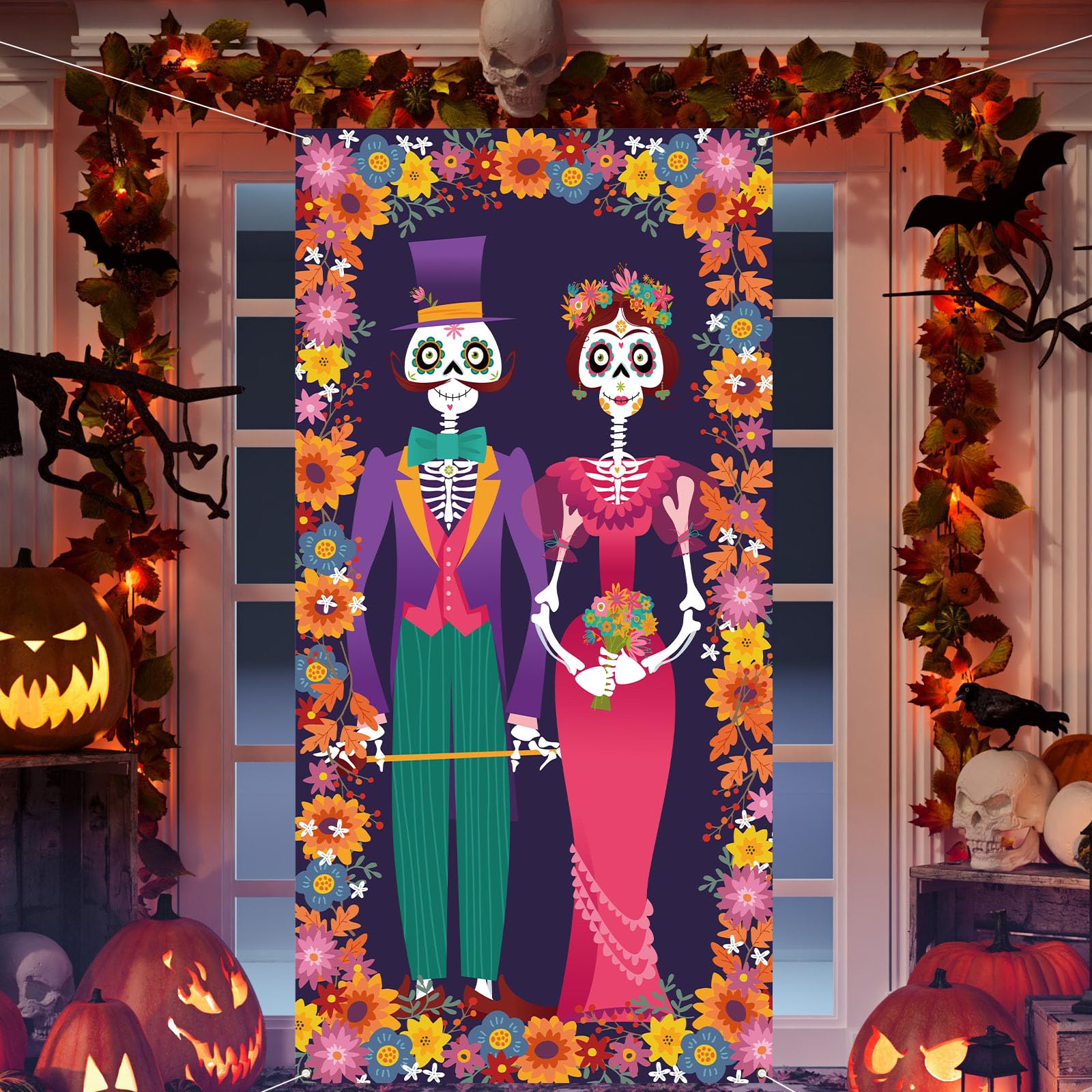 Day of The Dead Decorations Dia De Los Muertos Door Cover Mexican Altar De Muertos Sugar Skull Day of The Dead Decorations and Supplies for Home Party