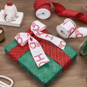 PAPER FAIR 4 Rolls 32 yd Red Glitter Candy Cane Christmas Wired Ribbon Set, 2.5 inch x 8yd Sequin Satin Burlap Ribbon for Xmas Tree Décor, Gift Wrap Box, Bow, Wreath, Garland, Floral DIY Craft