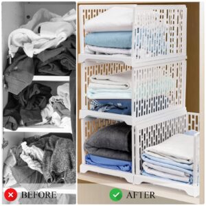 AVLA 4 Pack Stackable Plastic Storage Basket, Plastic Foldable Closet Organizer Storage Bins, Wardrobe Storage Box Clothes Drawer Shelf Container for Cupboard Bedroom Dorm Bathroom Kitchen Office