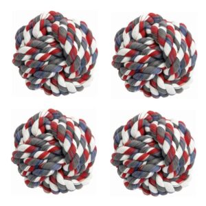 MPP Rope Dog Ball Toy 3.75 Inch Durable Dental Flossy Tough Chew Choose Quantity (4 Ball Toys)