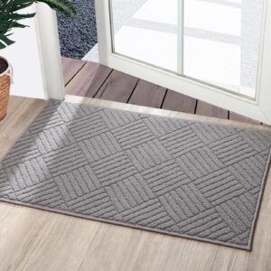 syalife door mat indoor doormat, non-slip resist dirt entryway rug entrance mat, dog door mat, super absorbent welcome mat for muddy wet shoes and paws, 20"x31.5", grey 01