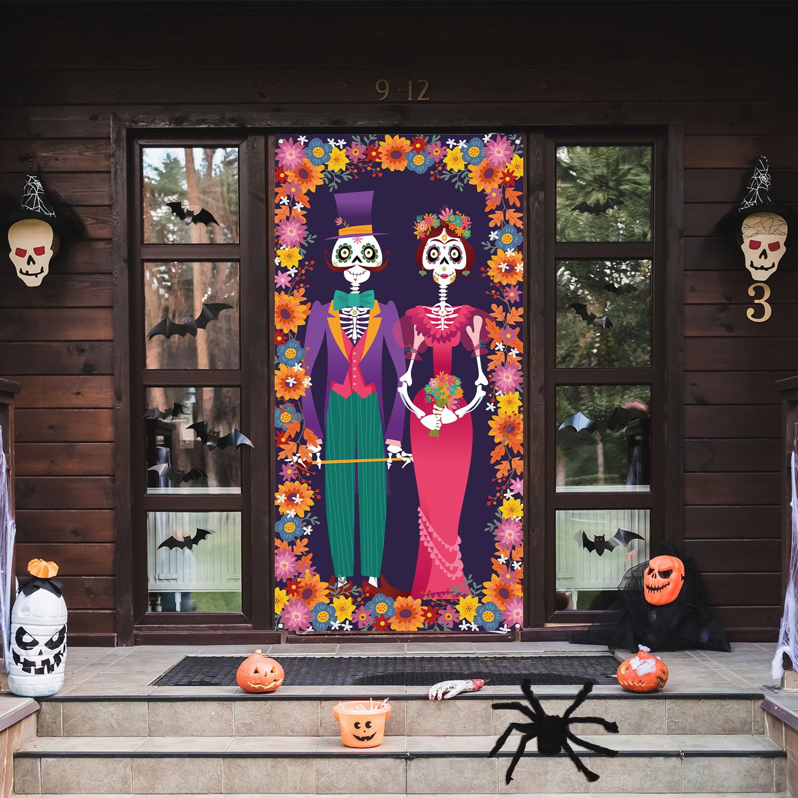 Day of The Dead Decorations Dia De Los Muertos Door Cover Mexican Altar De Muertos Sugar Skull Day of The Dead Decorations and Supplies for Home Party