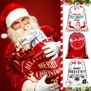 Abbylike 8 Pcs Large Christmas Santa Gift Bags, Jumbo Santa Sacks Christmas Drawstring Gift Bags Polyester Fabric Xmas Gift Sacks for Event Party Supplies Christmas Party Favors(26 x 19 Inch)