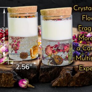 Crystal Candle Gift Set, Organic Natural Flowers in Yelly, Aromatherapy, Healing Gemstones, Botanical Scented Fragrance, Manifestation, Intention, Gel Candle, Christmas, Mother’s Day, Gift for Woman