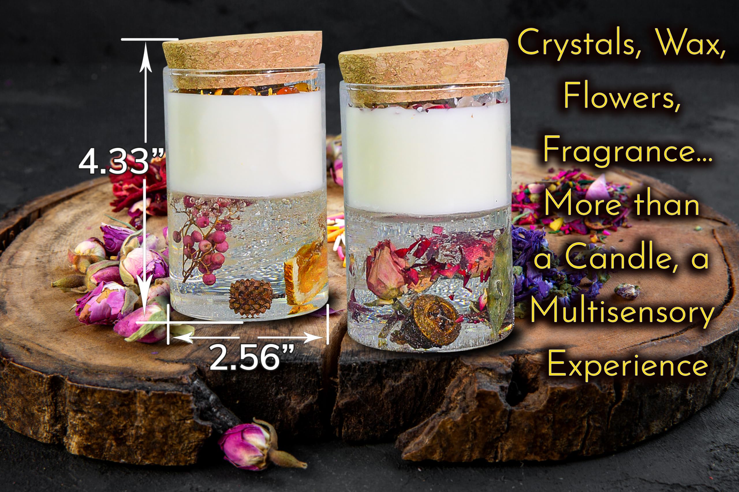 Crystal Candle Gift Set, Organic Natural Flowers in Yelly, Aromatherapy, Healing Gemstones, Botanical Scented Fragrance, Manifestation, Intention, Gel Candle, Christmas, Mother’s Day, Gift for Woman