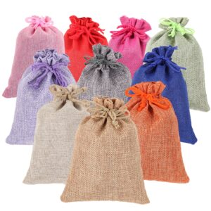 aseitaku 10 pcs 5x7 inch colorful burlap gift bags with drawstring, multi-purpose for gifts wrapping, wedding party favor, jewelry pouches, holidays diy craft bags