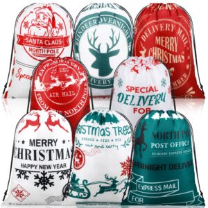 abbylike 8 pcs large christmas santa gift bags, jumbo santa sacks christmas drawstring gift bags polyester fabric xmas gift sacks for event party supplies christmas party favors(26 x 19 inch)