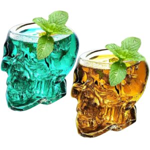 gxfccyxt 2 pieces halloween skull glass wine glass -12oz/350ml unique cocktail glasses funny clear skull cup for cocktail margarita whiskey juice holiday decorations gifts or themed party