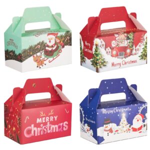 24 pcs 3d christmas cookie gift boxes with handles for holiday xmas, school classroom party favor supplies, candy treat cardboard cookie boxes, 4 designs, christmas gift boxes