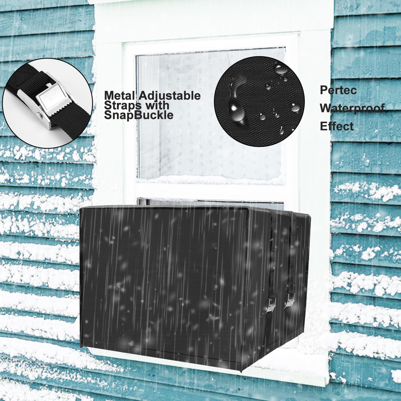 Insulated Air Conditioner Cover for Window Units, 3 Layers Waterproof Insulation Window Ac Cover Black Outdoor AC Protection Covers Dustproof Winter Window AC Cover for Outside Unit 21"L × 15"H × 16"D