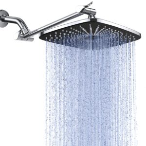 veken rain shower head, 11.8 inch large rectangular rainfall showerhead, adjustable stainless steel 11 inch extension arm, detachable waterfall rain fall showerheads with anti-clog nozzles, chrome