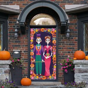 Day of The Dead Decorations Dia De Los Muertos Door Cover Mexican Altar De Muertos Sugar Skull Day of The Dead Decorations and Supplies for Home Party