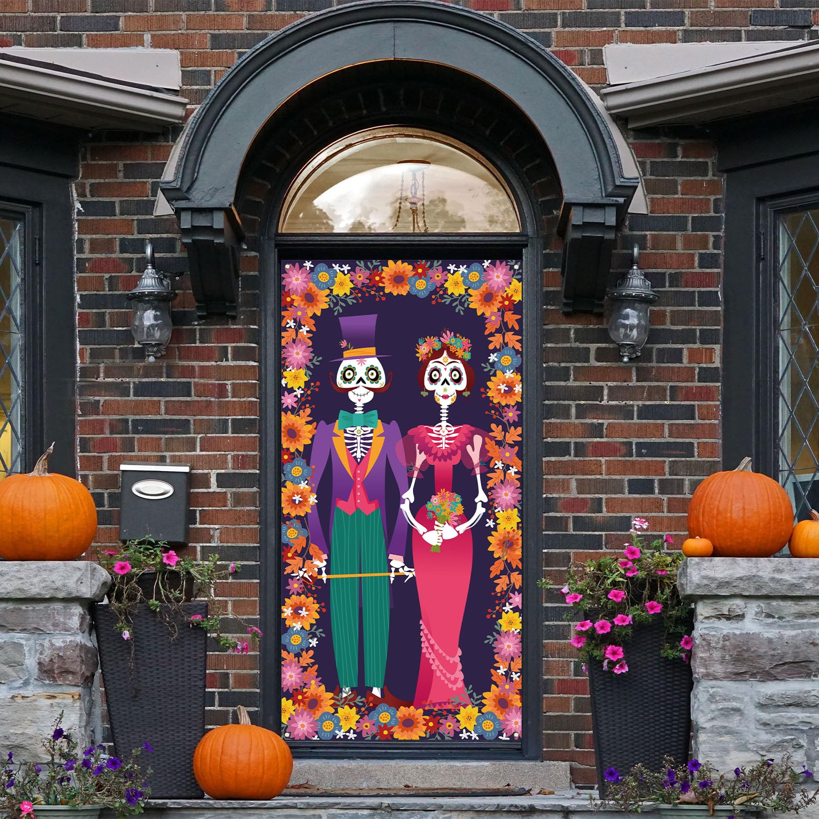 Day of The Dead Decorations Dia De Los Muertos Door Cover Mexican Altar De Muertos Sugar Skull Day of The Dead Decorations and Supplies for Home Party