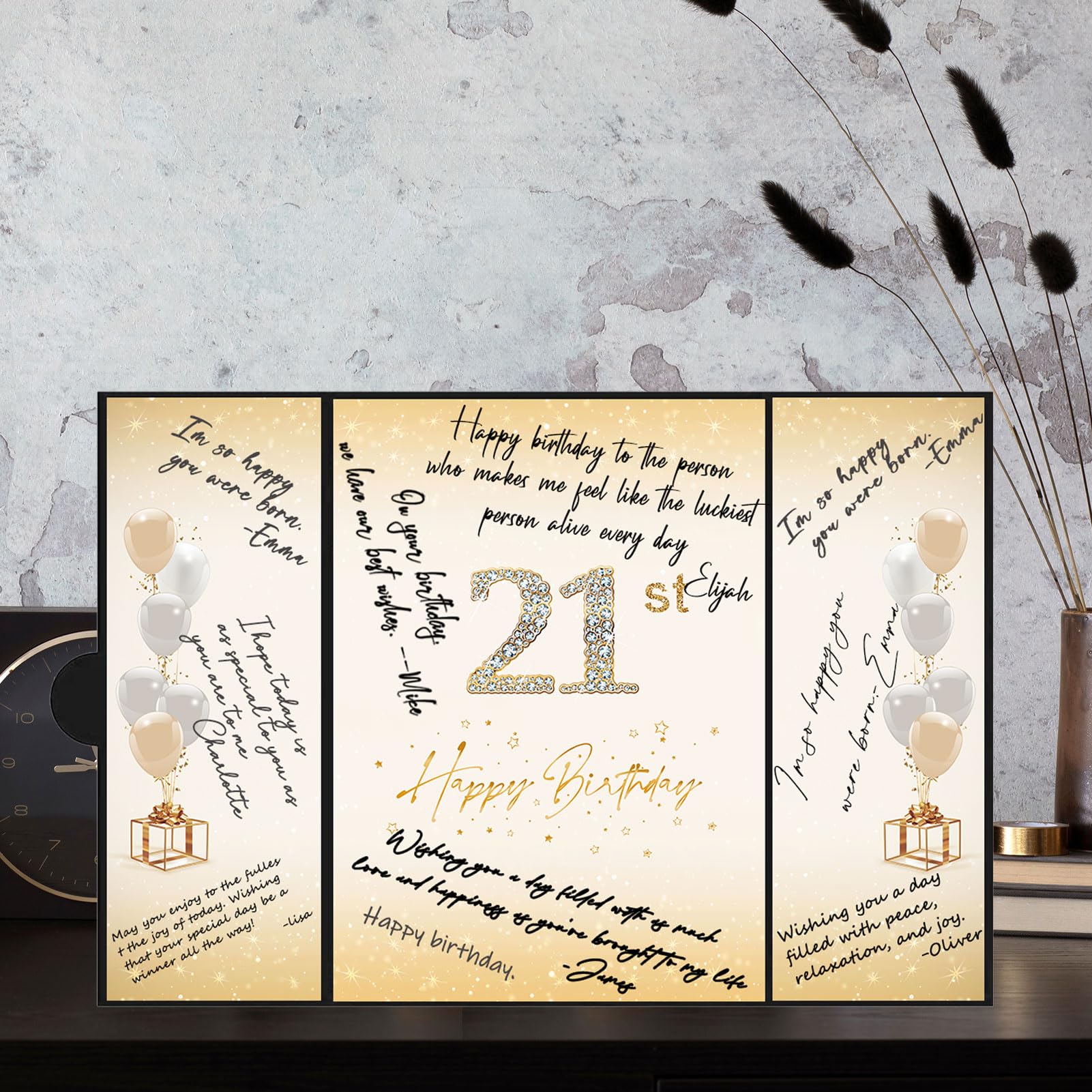 Crenics 21st Birthday Decorations for Her or Him, Creative 21st Birthday Guest Book Alternative, Black and Gold 21st Birthday Signature Book 18 x 12 inch, Great 21 Birthday Gifts for Men or Women