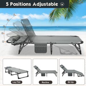 MOPHOTO Folding Chaise Lounge Chair 5-Position, Folding Cot, Heavy Duty Patio Chaise Lounges for Outside, Poolside, Beach, Lawn, Camping