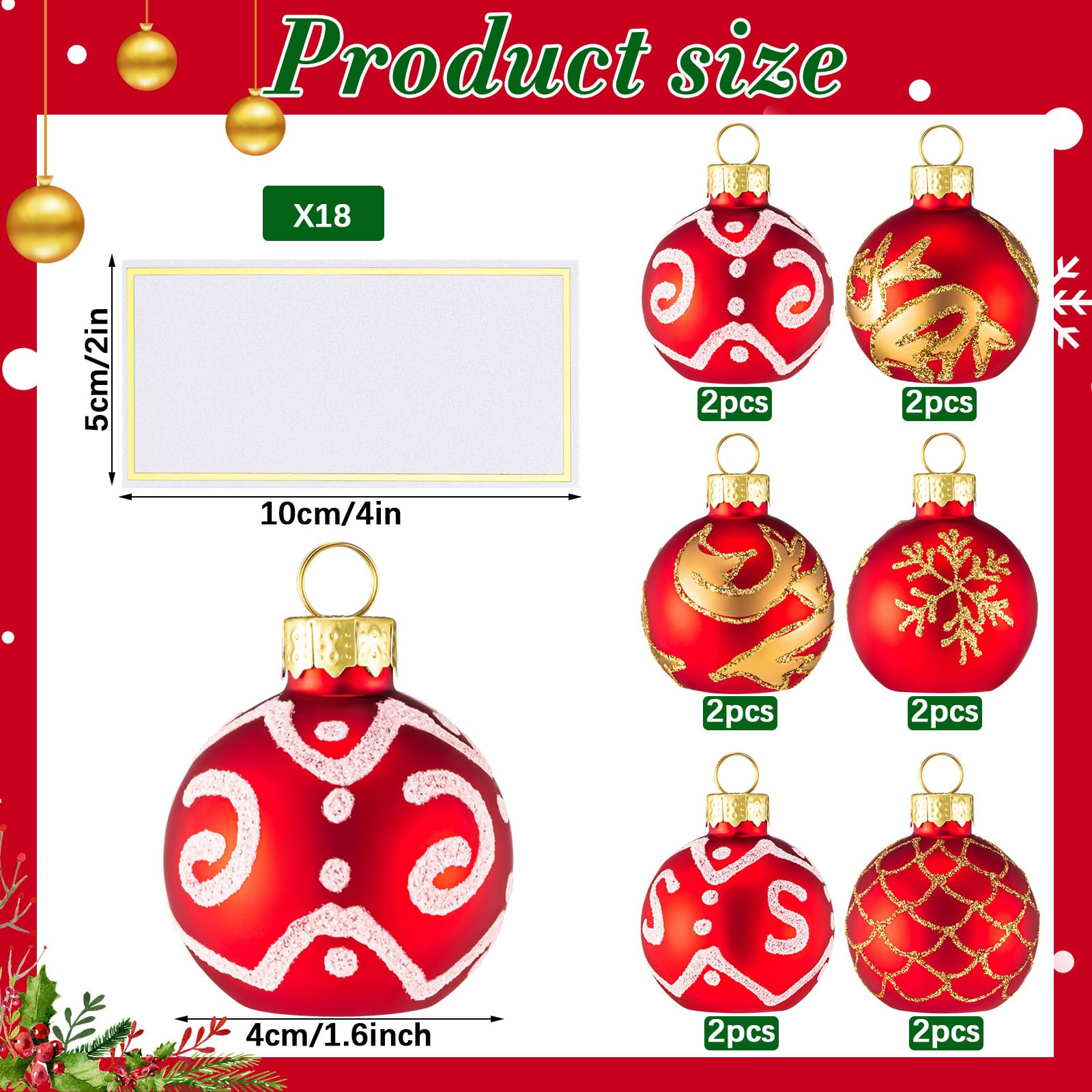 Nitial 12 Pcs Christmas Ornament Place Card Holders with 18 Pcs Name Cards Glass Red Ball Ornament Table Number Holders Table Sign Card Holder for Xmas Party Wedding Anniversary Birthday, 1.57 Inch