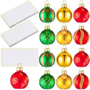 nitial 12 set christmas ornament place card holders with name cards glass red green gold table number holders table sign card holder for christmas party wedding anniversary birthday, 1.57 inch