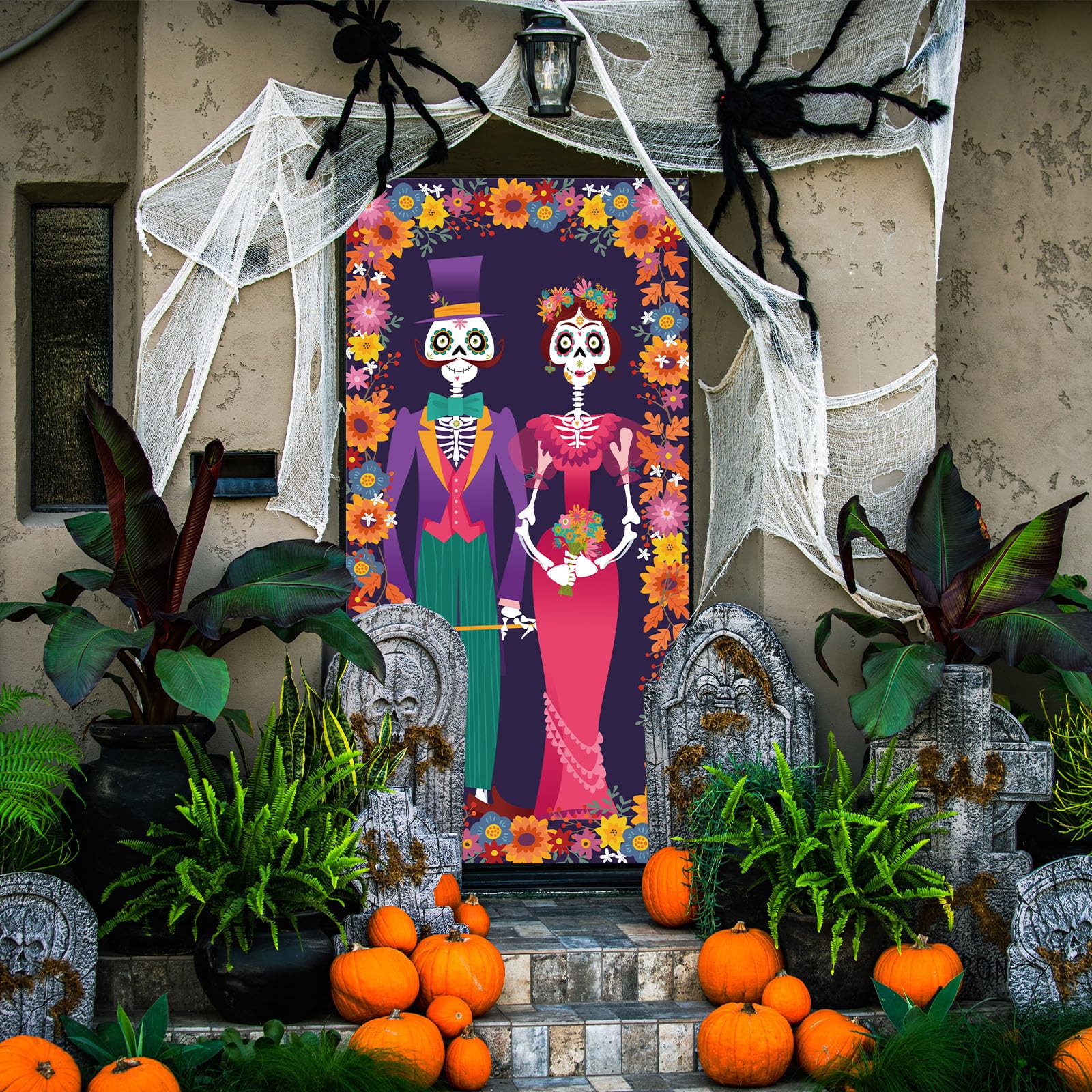 Day of The Dead Decorations Dia De Los Muertos Door Cover Mexican Altar De Muertos Sugar Skull Day of The Dead Decorations and Supplies for Home Party