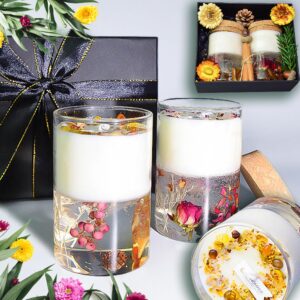 crystal candle gift set, organic natural flowers in yelly, aromatherapy, healing gemstones, botanical scented fragrance, manifestation, intention, gel candle, christmas, mother’s day, gift for woman