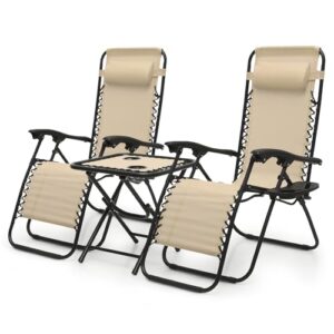 magshion zero gravity chairs set of 2 with side table adjustable folding outdoor lounge recliner for patio garden beach camping, beige