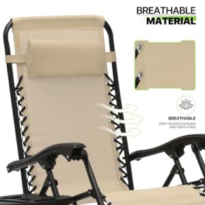 Magshion Zero Gravity Chairs Set of 2 with Side Table Adjustable Folding Outdoor Lounge Recliner for Patio Garden Beach Camping, Beige