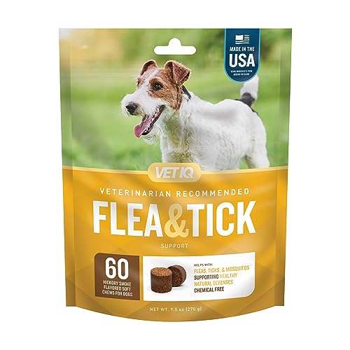 VetIQ Flea & Tick Support for Dogs, Flea and Tick Chewable for Dogs, Supports Dog's Natural Flea Defenses, Free of Added Chemicals and Garlic, Hickory Smoke Flavor, 60 Count