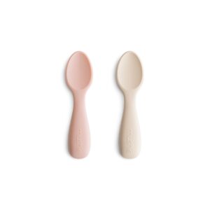 mushie silicone toddler starter spoons | 2 pack (blush/shifting sand)