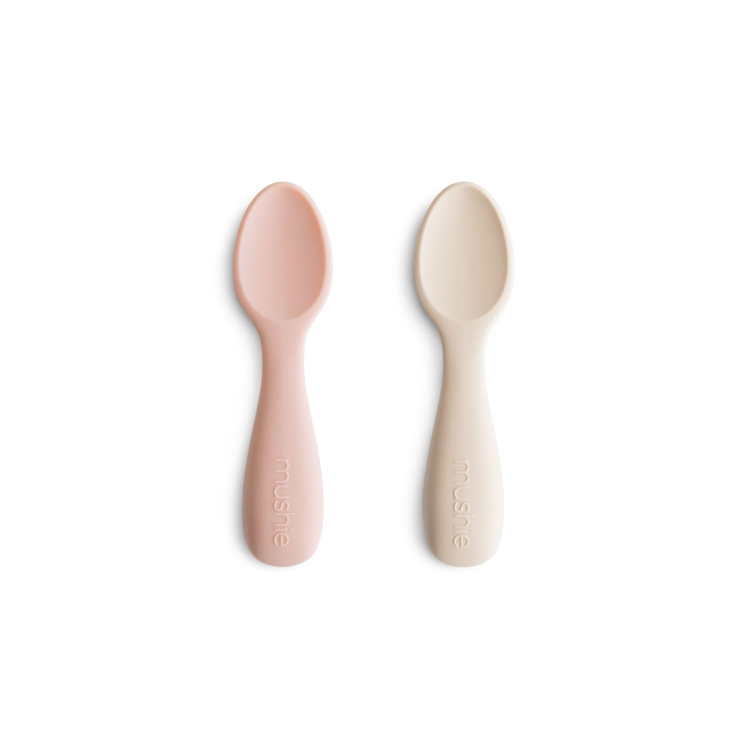 mushie Silicone Toddler Starter Spoons | 2 Pack (Blush/Shifting Sand)