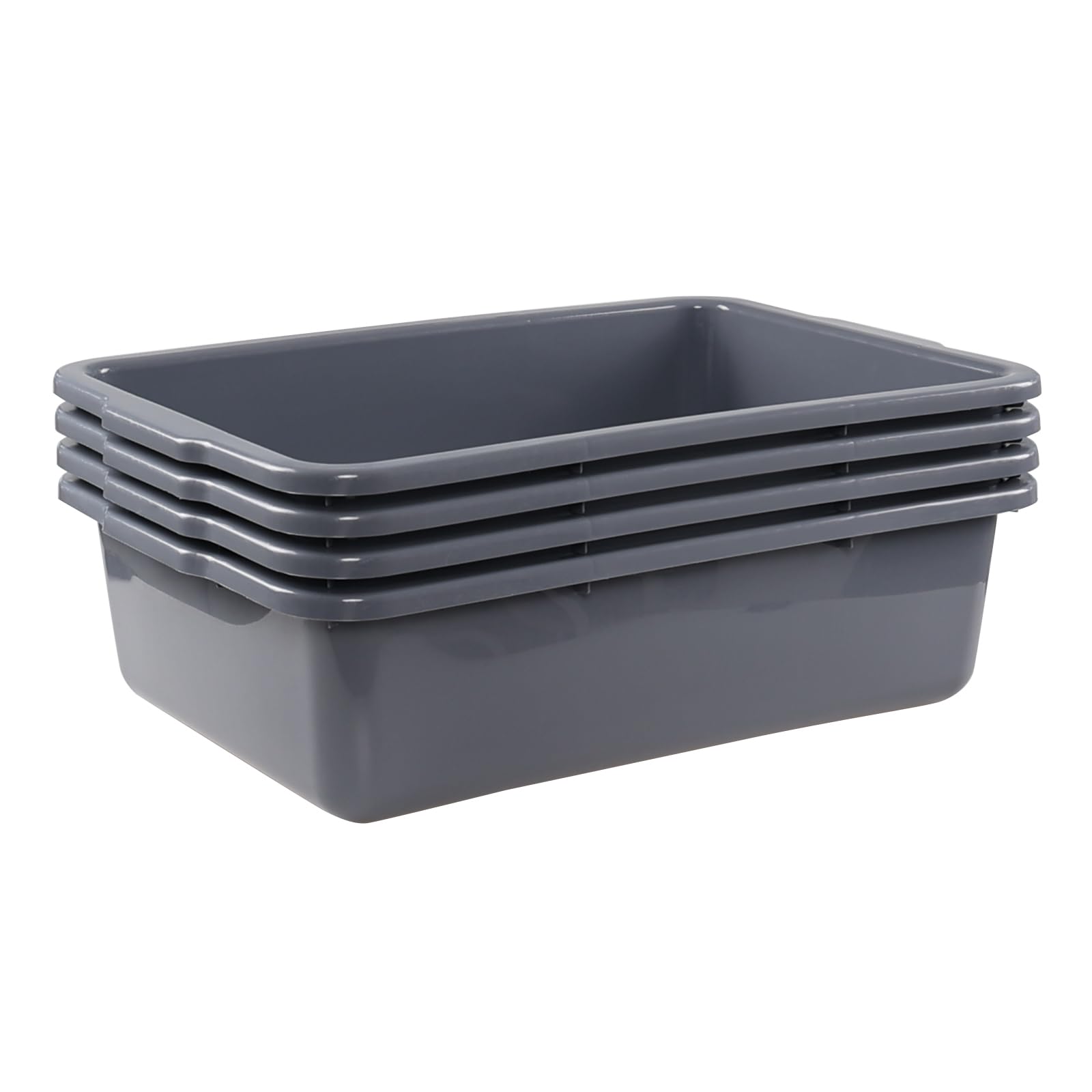 Yesdate 4-Pack 32 L Large Bus Tubs, Commercial Tote Box, Plastic Bus Box, Grey