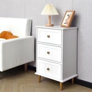 Ceredeme Nightstand with 3 Drawers Set of 2, Wooden Side Table Bedroom Storage Cabinet, Simple and Exquisite Furniture in Small Space (2, White)