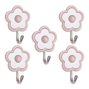 comidox 5pcs cute floret utility hooks adorable waterproof key hook wall hooks adhesive for kitchen bathroom towels hats(random color)