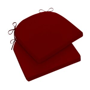 wellsin outdoor chair cushions for patio furniture - patio chair cushions set of 2 - waterproof round corner outdoor seat cushions 17"x16"x2", burgundy