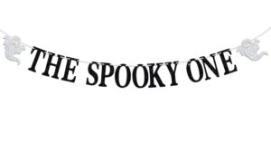 the spooky one banner, halloween 1st birthday bunting sign, halloween ghost bat 1st birthday/baby shower party decoration supplies for girl boy, black glitter