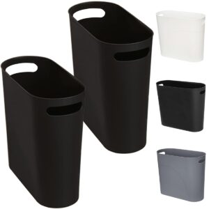 losyhu 3.2 gallon slim waste basket, black, 2 pack, plastic small trash can with handles, 12l capacity