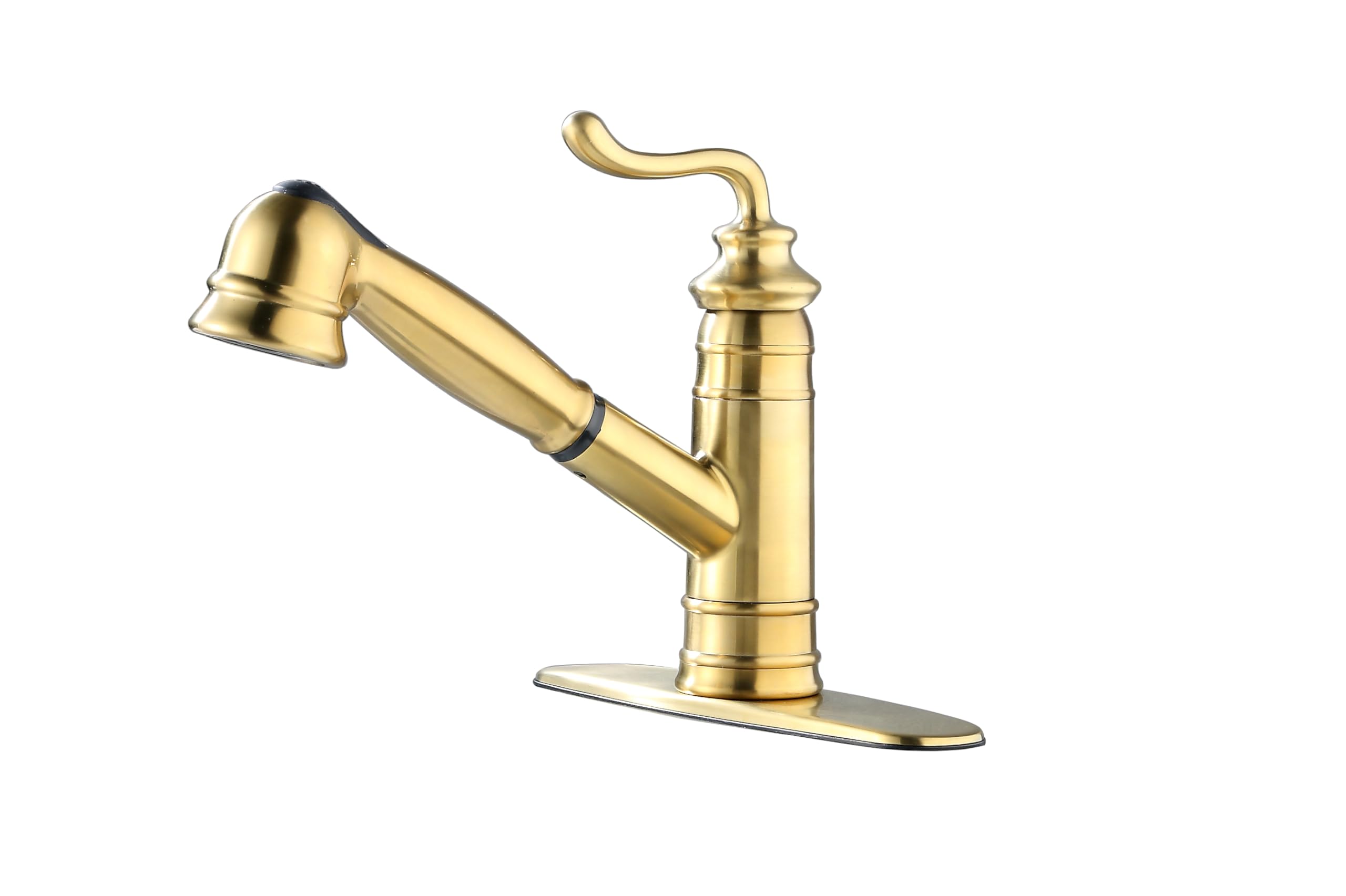 Derengge Brushed Gold Kitchen Faucet,Single Handle Kitchen Sink Faucet Pull Out Sprayer Kitchen Sink Faucet with Deck Plate, 1 Hole or 3 Hole Installation,F-825-BG