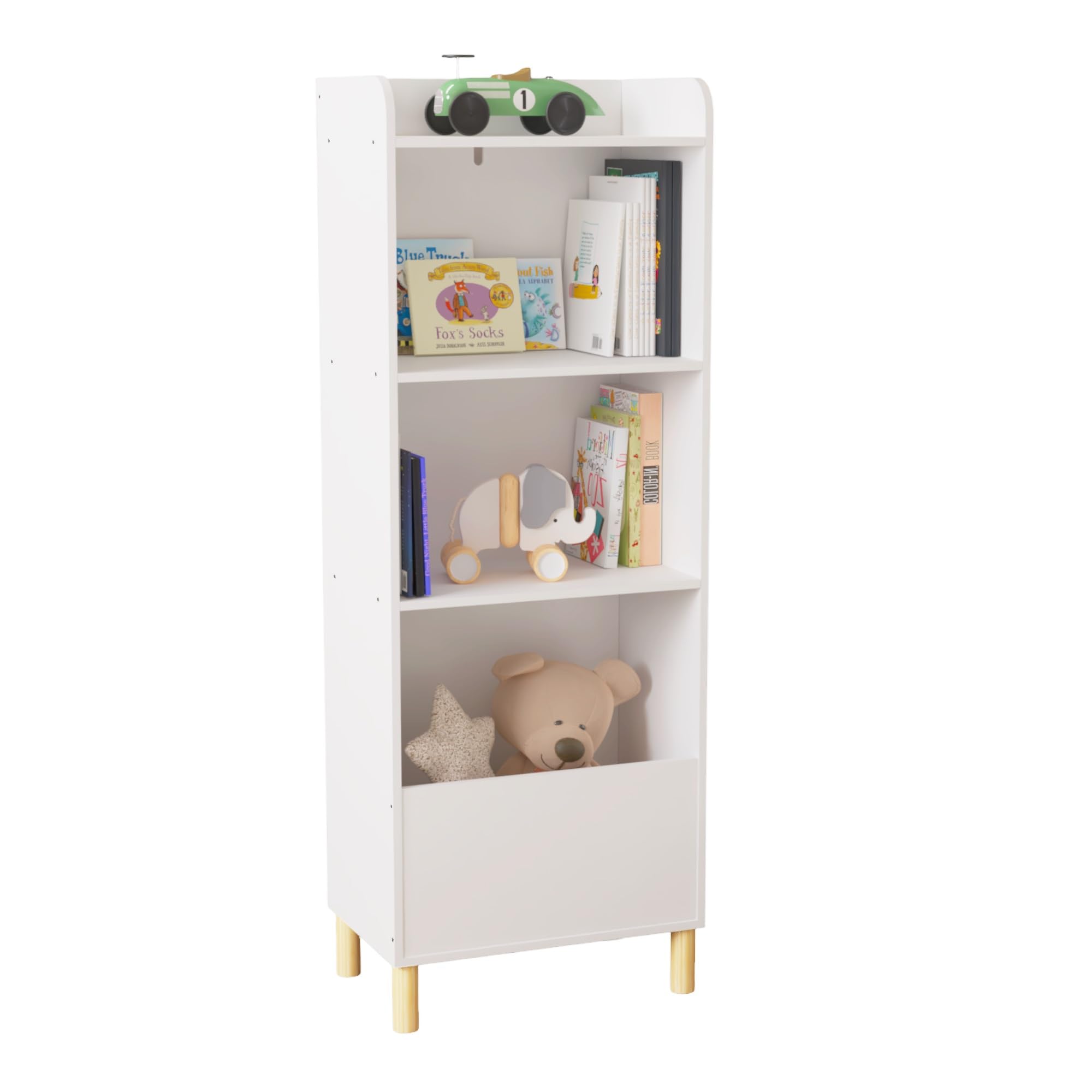 CuisinSmart Bookshelf for Kids, 4-Tier Children's Bookshelf Kid's Book Display, Toy Storage Cabinet Organizer Bookcase for Kid's Room, Playroom, Nursery and Kindergarten White