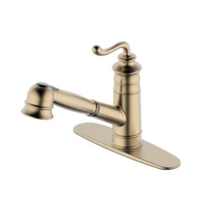 Derengge Brushed Gold Kitchen Faucet,Single Handle Kitchen Sink Faucet Pull Out Sprayer Kitchen Sink Faucet with Deck Plate, 1 Hole or 3 Hole Installation,F-825-BG