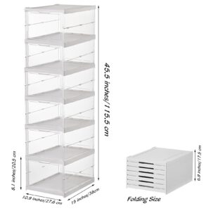 FUYUN Plastic Shoe Organizer - Stackable and Foldable 6-Tier Shoe Boxes for Closet, Clear and Space-Saving Sneaker Containers, No Assembly Required