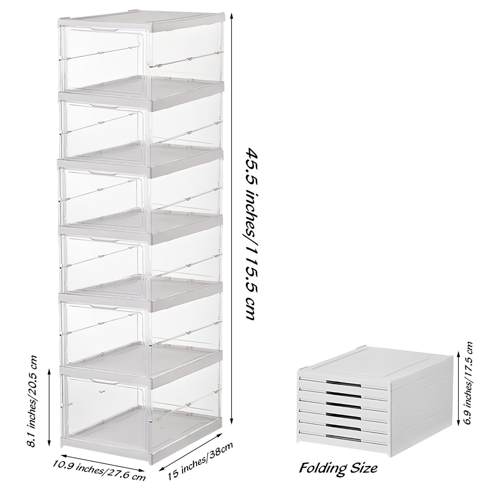 FUYUN Plastic Shoe Organizer - Stackable and Foldable 6-Tier Shoe Boxes for Closet, Clear and Space-Saving Sneaker Containers, No Assembly Required