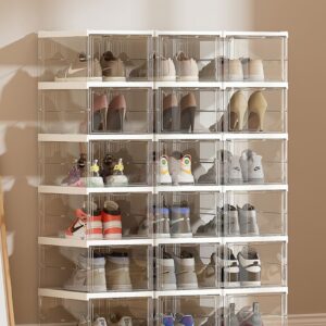 FUYUN Plastic Shoe Organizer - Stackable and Foldable 6-Tier Shoe Boxes for Closet, Clear and Space-Saving Sneaker Containers, No Assembly Required