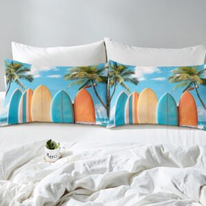 Erosebridal Ocean Beach Bed Sheets for Boys Girls,Hawaiian Tropical Palm Trees Sheet Set Full,Marine Theme Nautical Sea Surfing Fitted Sheet,Summer Vacation Surfboard Sheets Boho Hippie Style Decor