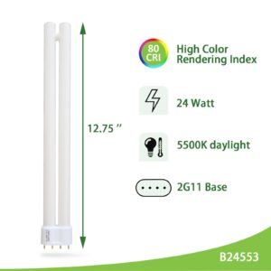 (2Pack) PL24-C 24W Replacement for OttLite B24553 T40J34 Fluorescent Light Bulb,24W Fluorescent Light Bulbs Tpye C,5500K Bright Natural Daylight,2G11 Base