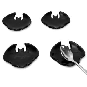 anydesign 4 pieces halloween bat coffee spoon rest black ceramic bat teaspoon holder spooky home decor accessories for halloween teacher gift kitchen office coffee bar coffee stirrers